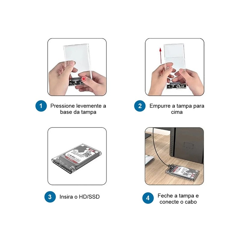 Case para HD Externo 2.5" transparente - SATA USB 2.0 | Plug Importing